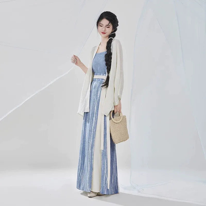 [Sea Breeze Sketch] - Daily Hanfu Set with Song Cross-Collar Blouse ...