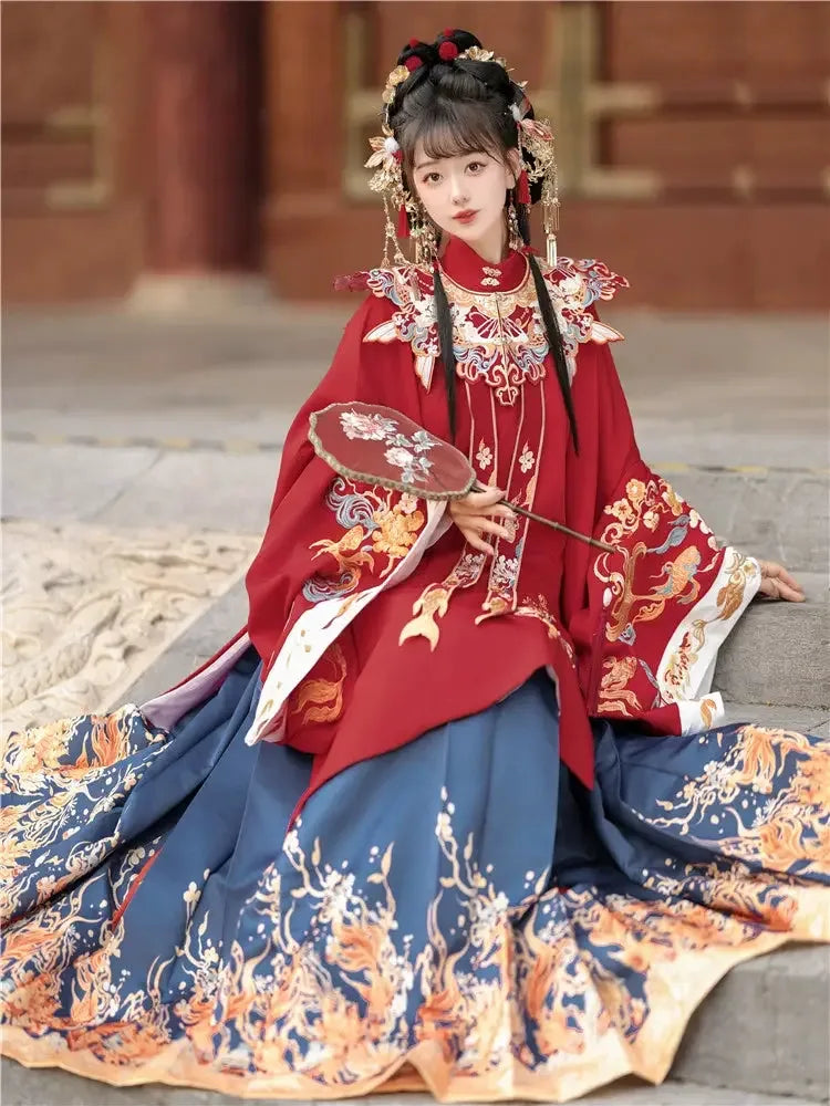 Flower marriage Hanfu Ming-made collar stand cardigan horse face skirt ...